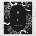 Elegant Gothic Floral Wedding Black Wine Label | Zazzle