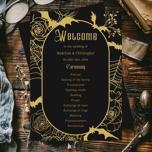 Elegant Gothic Glam Black Gold Wedding Program | Zazzle