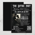 Elegant Gothic Newspaper Photo Black Wedding Invitation | Zazzle