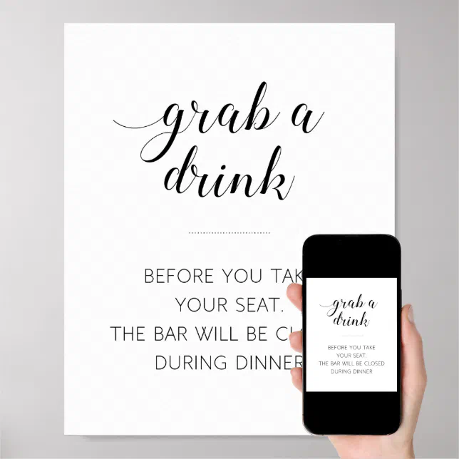 Elegant Grab A Drink Wedding Bar Sign | Zazzle