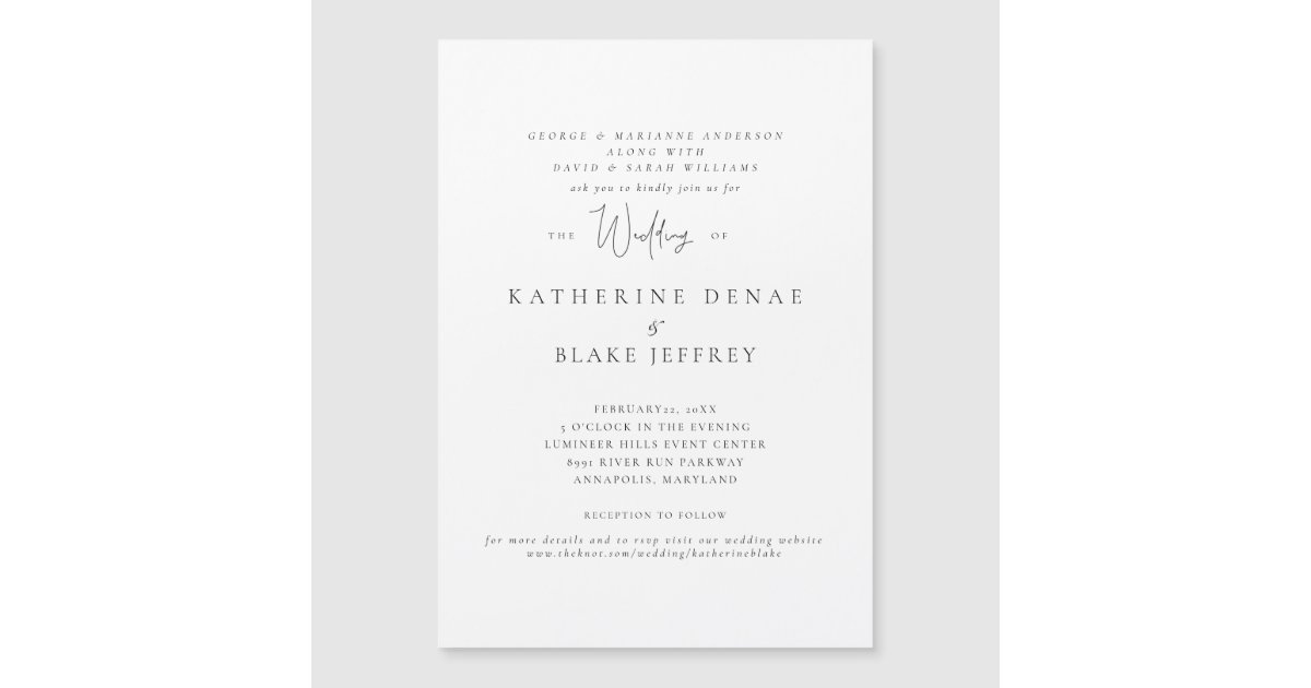 Elegant Grace White Wedding Invitation Magnet | Zazzle