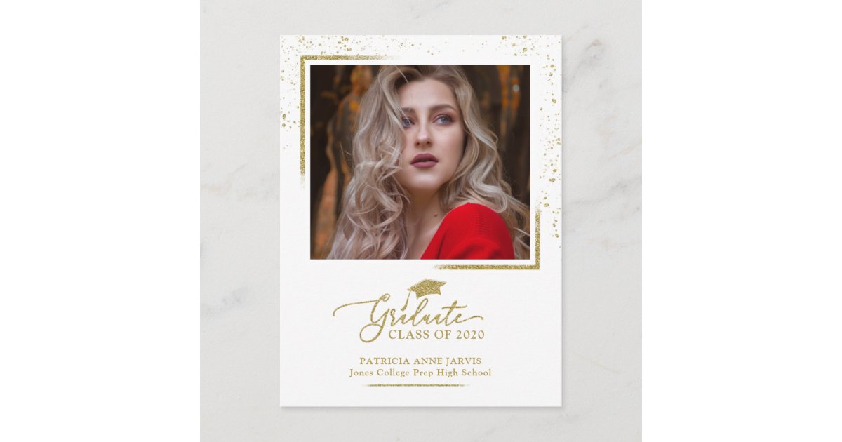 Elegant Grad Announcement Festive Gold Glitter Postcard | Zazzle