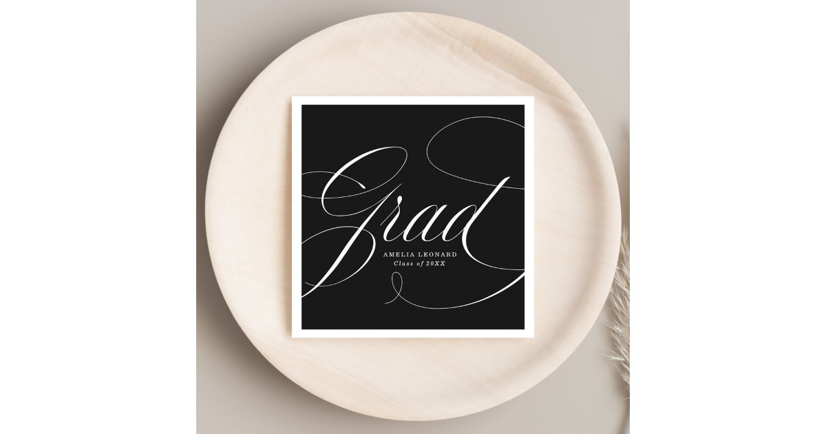 Elegant Grad Calligraphy Script Black Graduation Napkins | Zazzle
