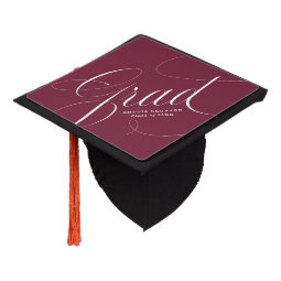 Elegant Grad Calligraphy Script Maroon Graduation Cap Topper | Zazzle
