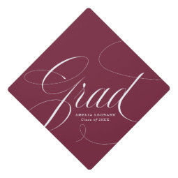 Elegant Grad Calligraphy Script Maroon Graduation Cap Topper | Zazzle
