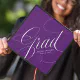 Elegant Grad Calligraphy Script Purple Graduation Cap Topper | Zazzle
