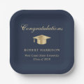 Elegant Grad Cap Blue Gold Graduation Party Paper Plates | Zazzle
