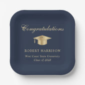 Elegant Grad Cap Blue Gold Graduation Party Paper Plates | Zazzle