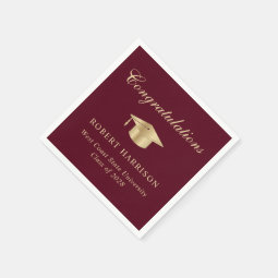 Elegant Grad Cap Burgundy Gold Graduation Party Napkins | Zazzle