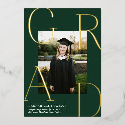 Elegant GRAD Photo Graduation Green + Gold Foil Invitation | Zazzle