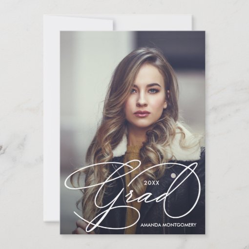 Elegant Grad Script Photo Graduation Announcement | Zazzle