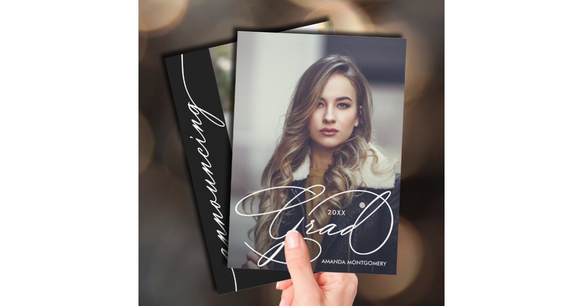 Elegant Grad Script Photo Graduation Announcement | Zazzle