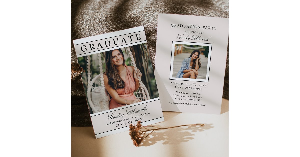 Elegant Graduate Beige Photo Graduation Invitation | Zazzle