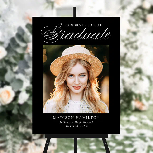 Elegant Graduate Black and White Photo Graduation Foam Board | Zazzle