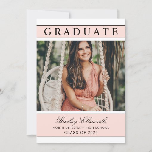 Elegant Graduate Blush Pink Photo Graduation Invitation | Zazzle