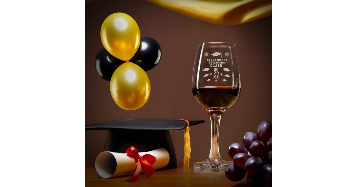 Elegant Graduate Class Graduation Cap Wine Glass | Zazzle