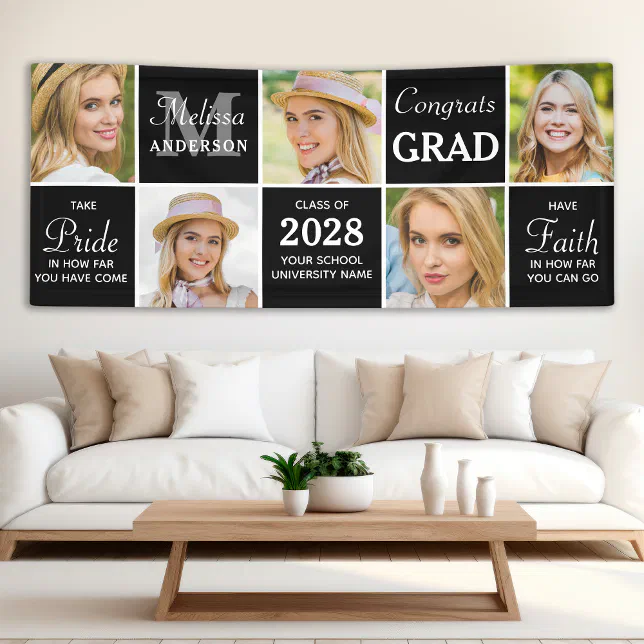 Elegant Graduate Custom 5 Photo Collage Graduation Banner | Zazzle