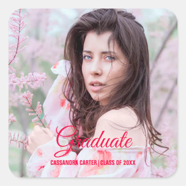 Elegant Graduate Custom Photo Square Sticker | Zazzle