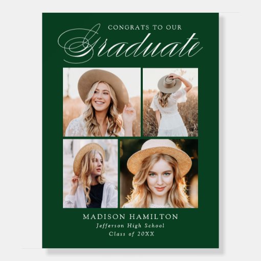 Elegant Graduate Green 4 Photo Collage Graduation Foam Board | Zazzle