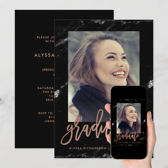 Elegant Graduate | Marble 2018 Photo Grad Party Invitation | Zazzle