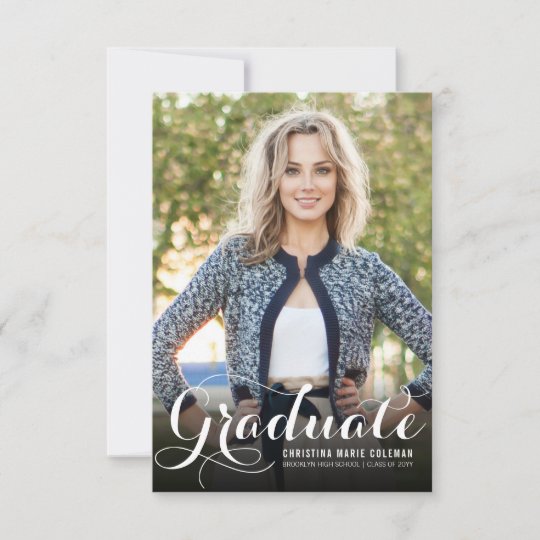 Elegant Graduate Modern Script 2 Photo Graduation Announcement | Zazzle.com