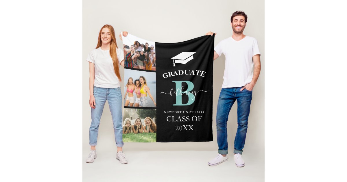 Elegant Graduate Monogram 3 Photo Graduation Fleece Blanket | Zazzle