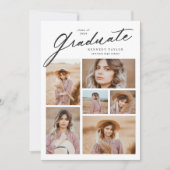 Elegant Graduate Script 6 photo collage Graduation Invitation | Zazzle