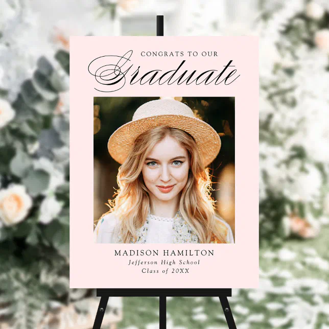 Elegant Graduate Script Blush Photo Graduation Foam Board | Zazzle