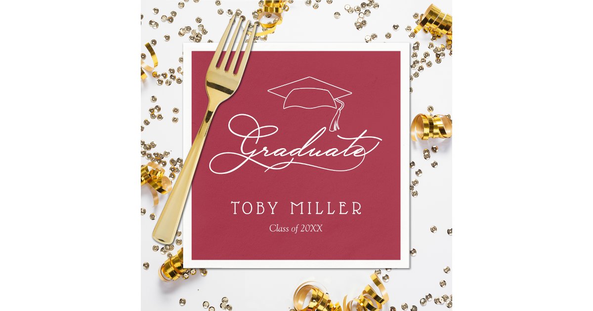 Elegant Graduate Script on Crimson Red Graduation Napkins | Zazzle
