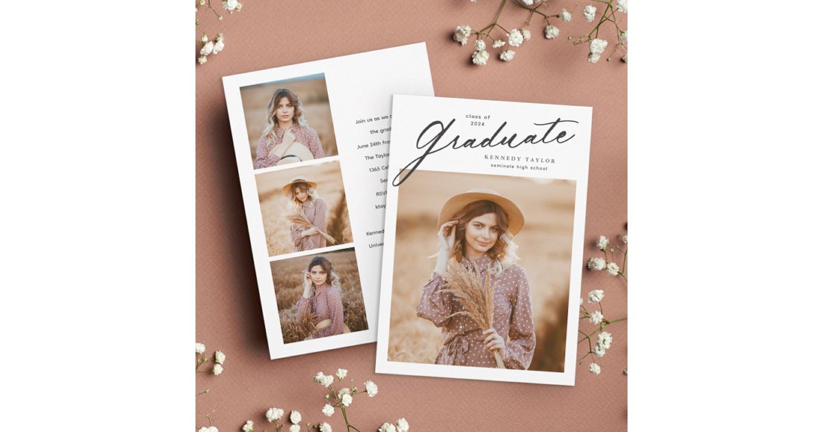 Elegant Graduate Script Photo Graduation Invitation | Zazzle