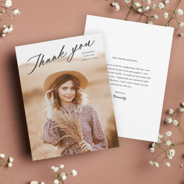 Elegant Graduate Script Photo Graduation Thank You Card | Zazzle