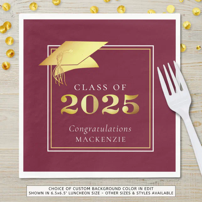 Elegant Graduation 2025 Maroon Gold Personalized Napkins | Zazzle
