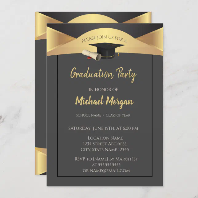 Elegant Graduation Cap, Gold Graduation Invitation | Zazzle