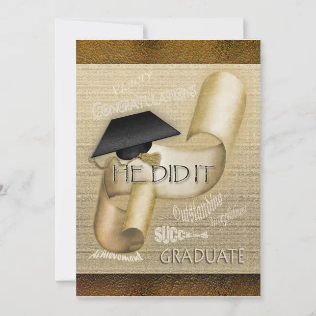 Elegant graduation cap scroll men invitation | Zazzle