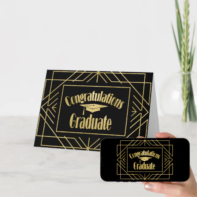 Elegant Graduation Congratulations Black Gold Card | Zazzle