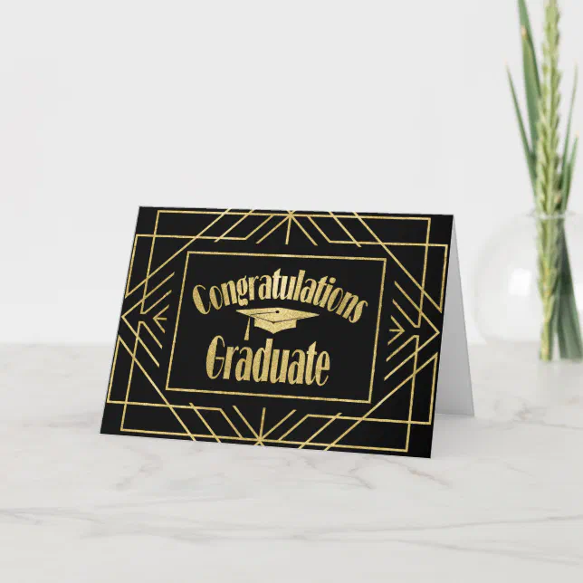 Elegant Graduation Congratulations Black Gold Card | Zazzle