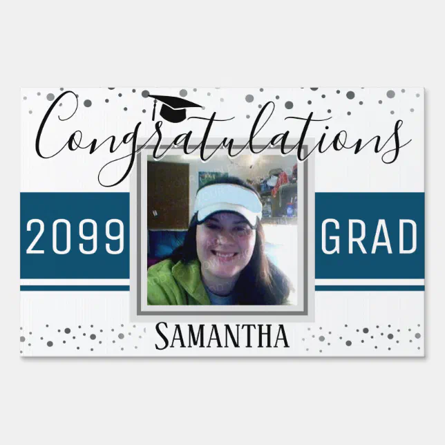 Elegant Graduation Congratulations Photo Blue Sign | Zazzle