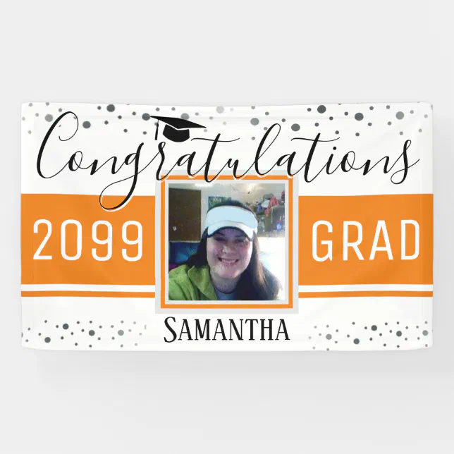 Elegant Graduation Congratulations Photo Orange Banner | Zazzle