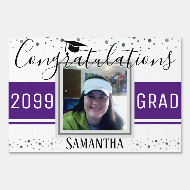 Elegant Graduation Congratulations Photo Purple Sign | Zazzle