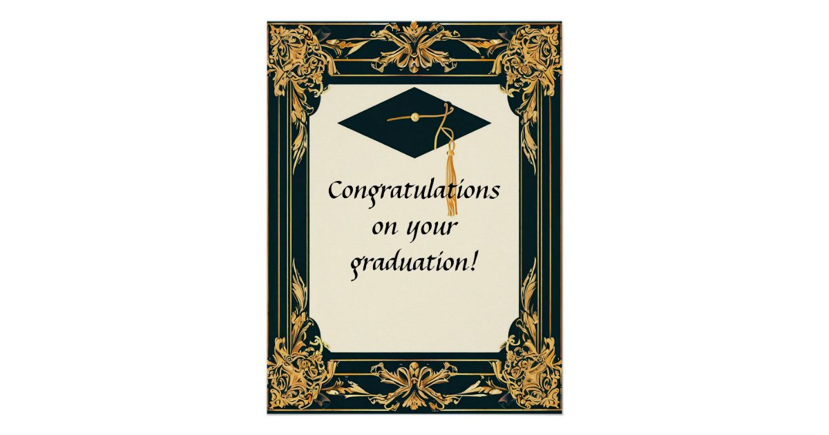 Elegant Graduation Diploma with Mortarboard Poster | Zazzle