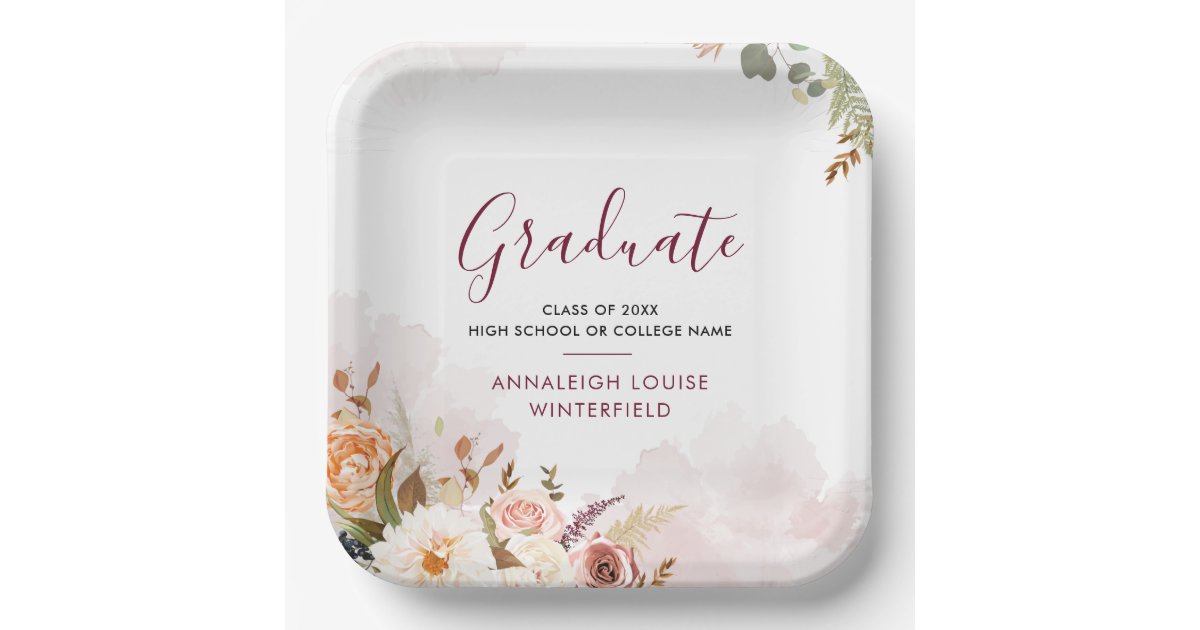 Elegant Graduation Floral Bloom Grad Party Paper Plates | Zazzle