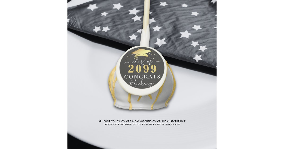 Elegant Graduation Gold Cap Congrats Custom Color Cake Pops | Zazzle
