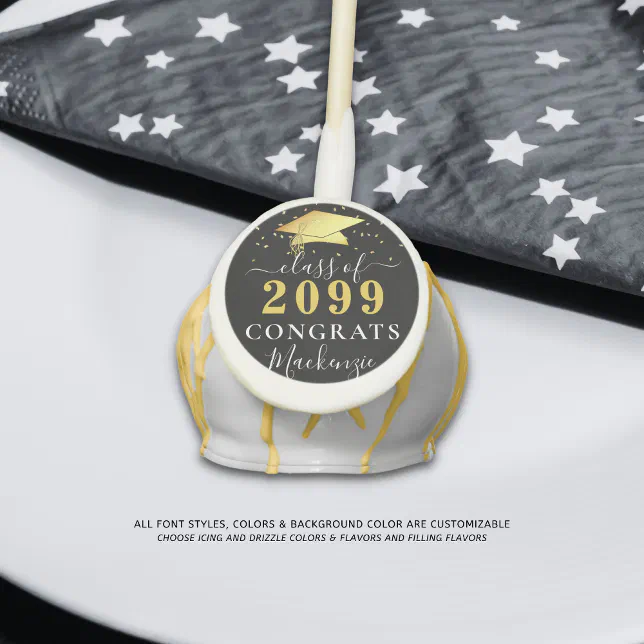 Elegant Graduation Gold Cap Congrats Custom Color Cake Pops | Zazzle