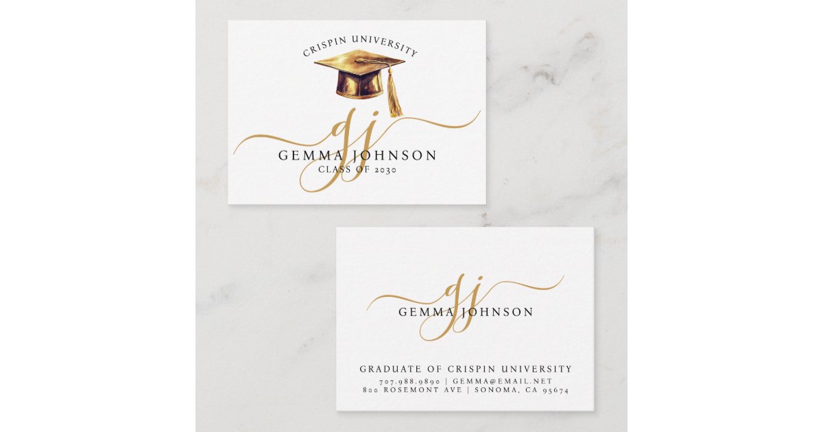 Elegant Graduation Name Gold Monogram Calling Card | Zazzle