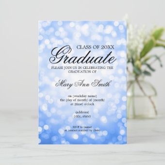 Elegant Graduation Party Blue Glitter Lights Invitation | Zazzle