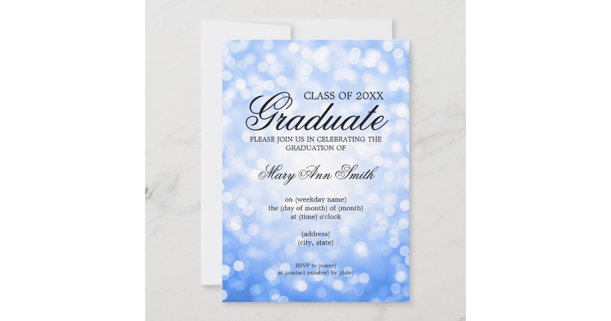 Elegant Graduation Party Blue Glitter Lights Invitation | Zazzle