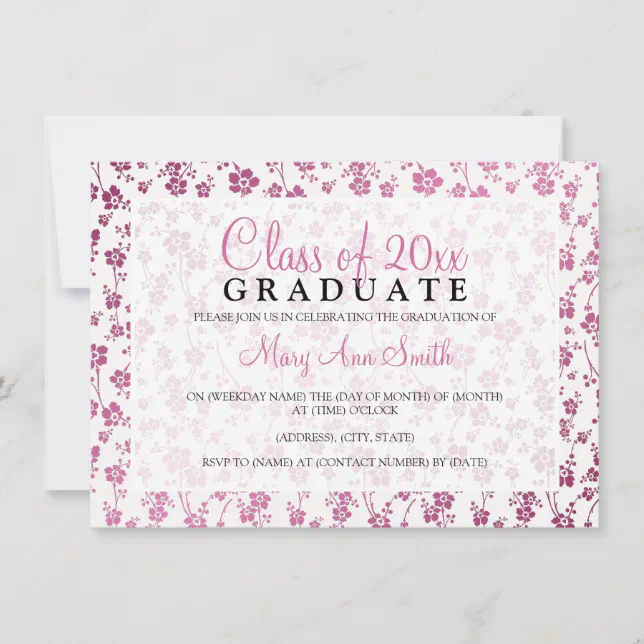 Elegant Graduation Party Floral Pattern Pink Invitation | Zazzle