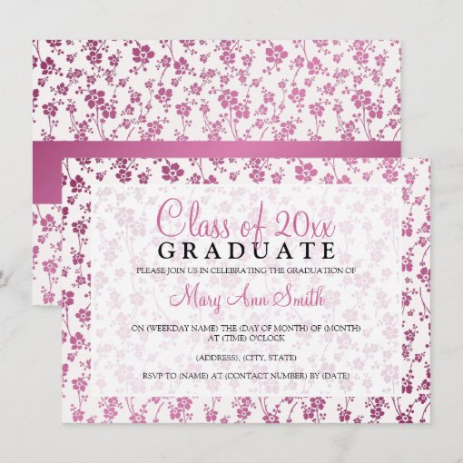 Elegant Graduation Party Floral Pattern Pink Invitation | Zazzle