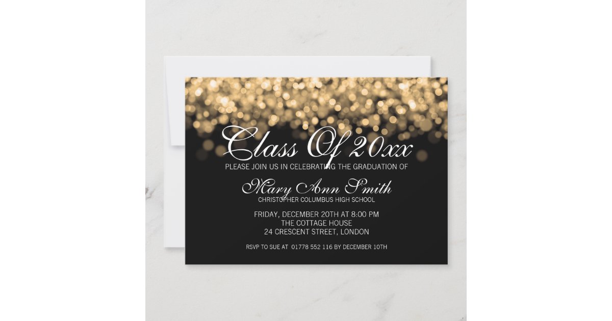 Elegant Graduation Party Gold Lights Invitation | Zazzle