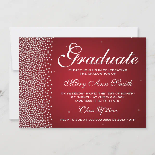 Elegant Graduation Party Sparkle Red Invitation | Zazzle